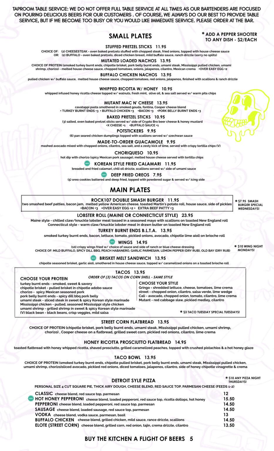 Menu - Mutant Brewing