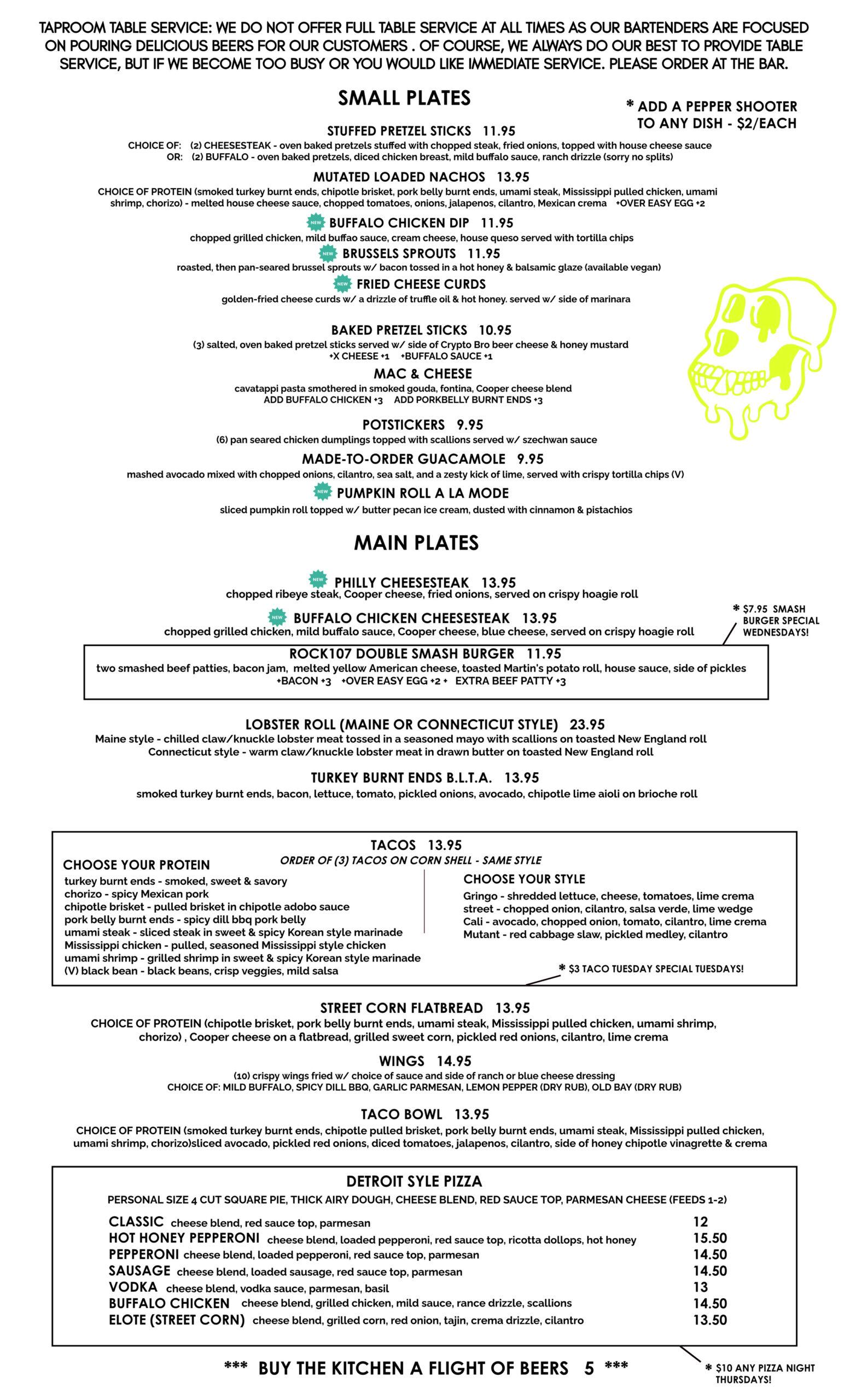 Menu - Mutant Brewing