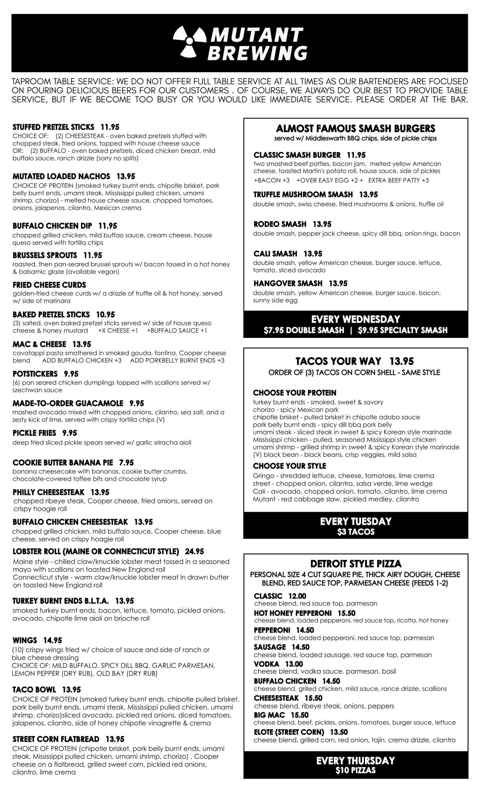Menu - Mutant Brewing